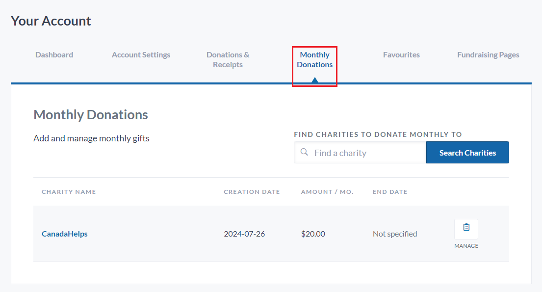 Monthly Giving Through CanadaHelps
