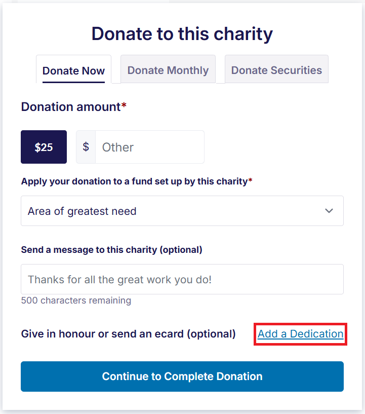 Tribute Giving Through CanadaHelps