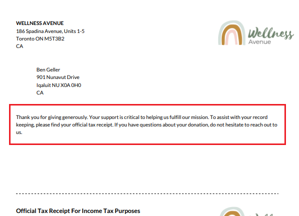 Customize the Tax Receipt Thank You Note