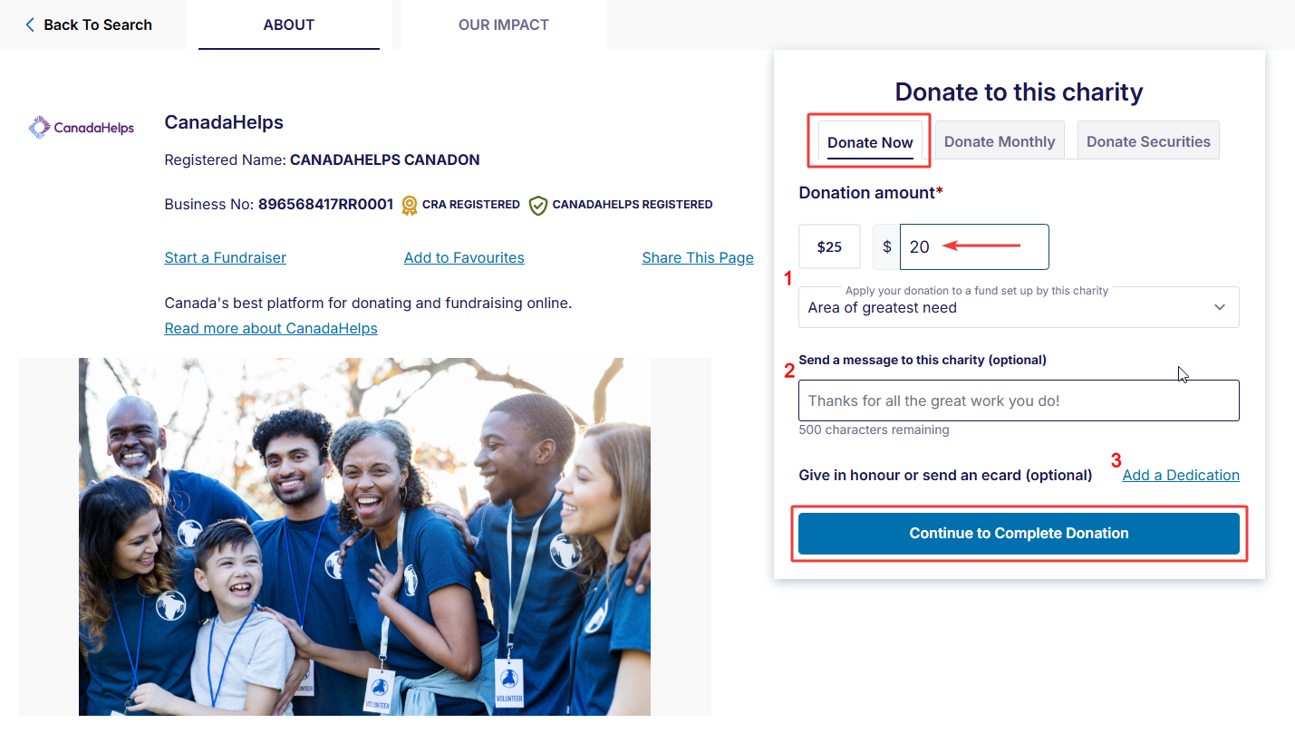 Donating Through CanadaHelps